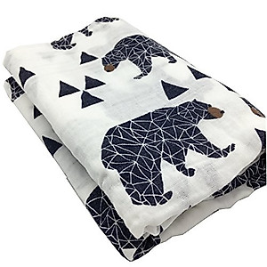 HGHG Cute Organic Cotton Muslin Swaddle Blankets Premium Receiving Blanket for Boys & Girls 47" x 47" Baby Bear Blanket