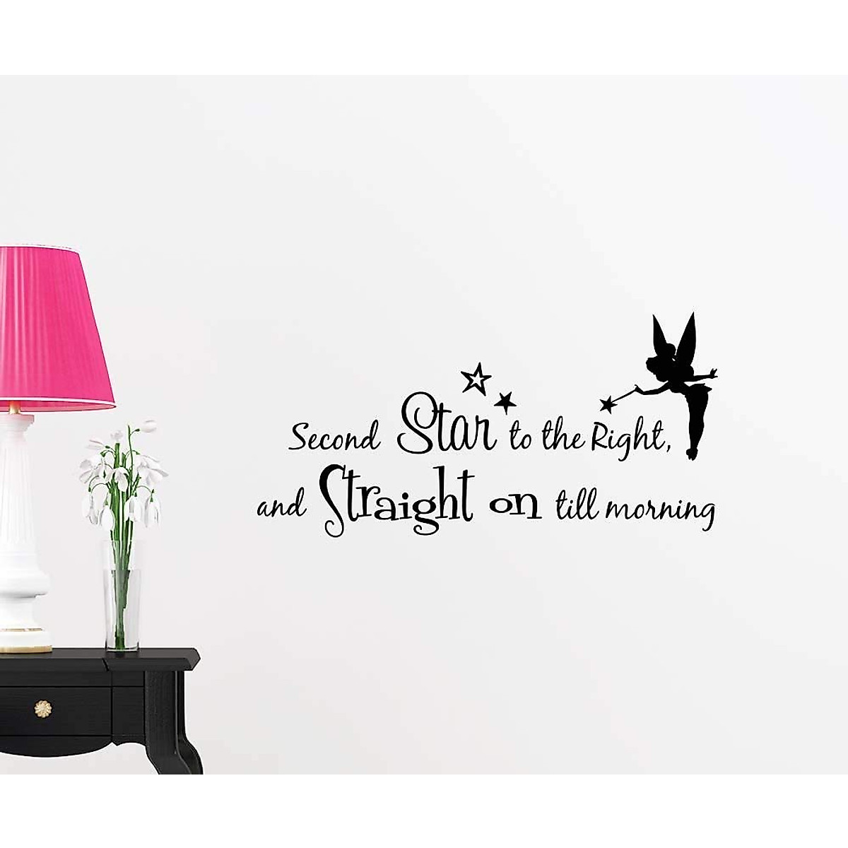 Second Star to The Right and Straight on Till Morning Cute Fairy playroom Sticker Nursery Vinyl Saying Lettering Wall Art Inspirational Sign Wall Quote Decor