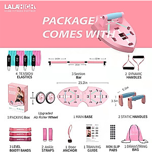 LALAHIGH Home Workout Equipment for Women, Multifunction Push Up Board, Portable Home Gym System with Resistance Bands,Ab Roller Wheel, and 20 Gym Accessories, Professional Strength Training Exercise