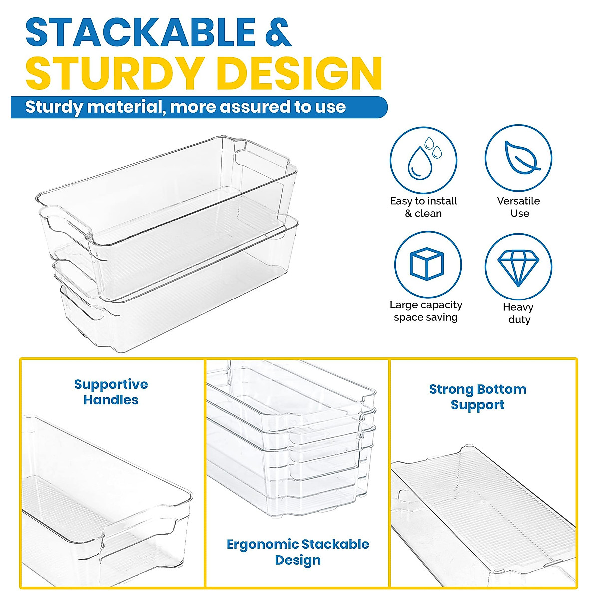 Utopia Home Set of 11 Organizers-8 Pantry Organizers (4 Large & 4 Small Drawers) & 3 Stackable Tea Bag Organizer Box with Clear Top Lids - Plastic Storage Racks for Freezers, Kitchen and Cabinets