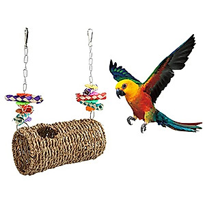 Parrot Grass Woven Tunnel Bird Chewing Relaxing Swing Bird Woven House Toy with Hole Birdcage Accessories for Cockatiel Budgie Hamster