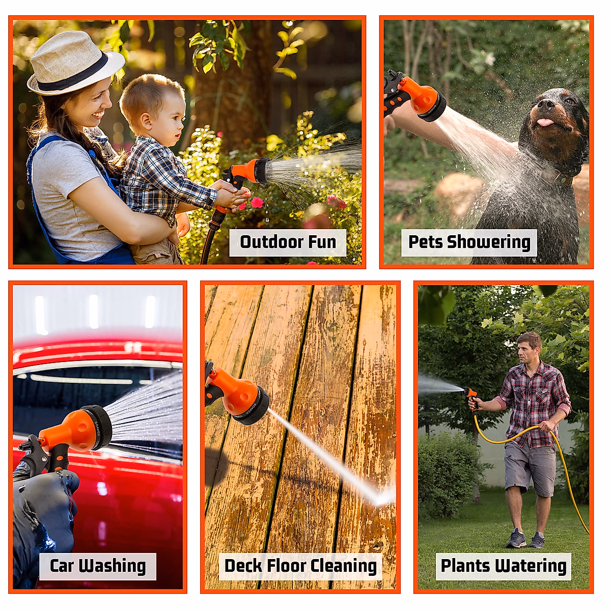 NEXCOVER Garden Hose Nozzle Sprayer - 7 Adjustable Watering Patterns Nozzle for Water Hose, Non-Slip Garden Spray Nozzle for Car Washing, Watering Plants, Pets Showering, Lawns Cleaning, Orange