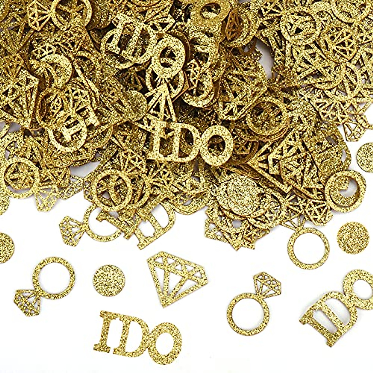 Juome 450Pcs Gold Wedding Table Confetti, Glitter Confetti for Bridal Shower Engagement Party, Diamond Ring I Do Paper Confetti Bachelorette Table Scatters Decorations