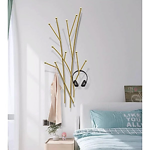 NOLLAM Coat Hooks Coat Hanger Wall Mount Metal Vertical Tree Branch Hat Rack Modern Wall Coat Tree Floating Coat Hook for Entryway Bedroom Bag Hat Rack, 80x31x14cm, Gold