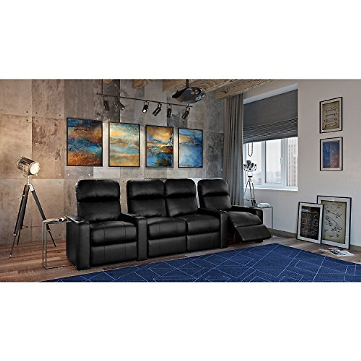 Octane Turbo XL700 Black Bonded Leather with Manual Recline (Row of 4 Straight Middle Loveseat)