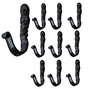 Rustic State Astor Wall Mount Cast Iron Hooks Coat Towel Bag Hat Hanger Multiuse Entryway Railroad Spike Rack Black Set of 10
