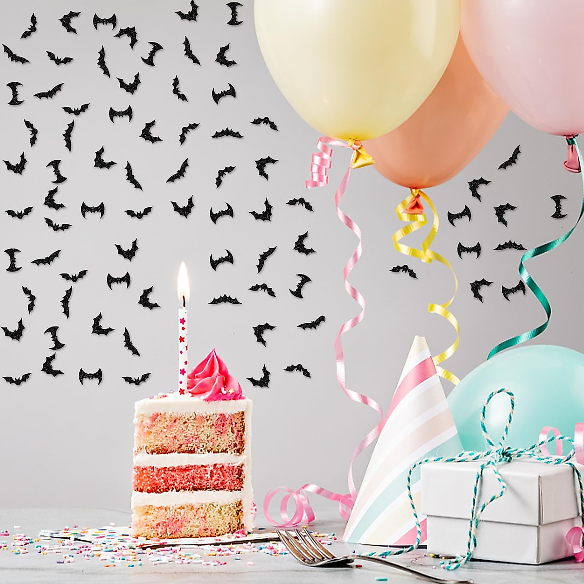 100pcs Bat Confetti, Black Glitter Bat Shape Table Confetti for Halloween, Halloween Themed Birthday Paper Scatters, Halloween Themed Baby Shower Party Table Decoration