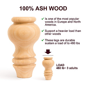 decorluxes Wood Legs for Furniture Set of 4 Kallax Legs Short Table Legs Coffee Table Legs Dresser Legs Set of 4 Bun Feet Gold Natural Woden Things (5 in with Mounting Plates)