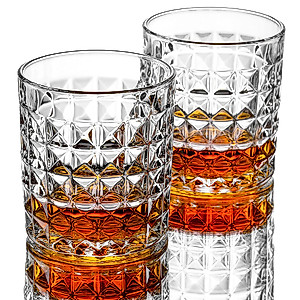 Whiskey Glasses Set of 2, 10.5 oz Old Fashioned Rocks Glass Whiskey Tumblers Home Bar Drinks Bourbon Scotch Lowball Glass, Rum, Whiskey Glassware and Cocktail Glasses(10.5OZ-2)