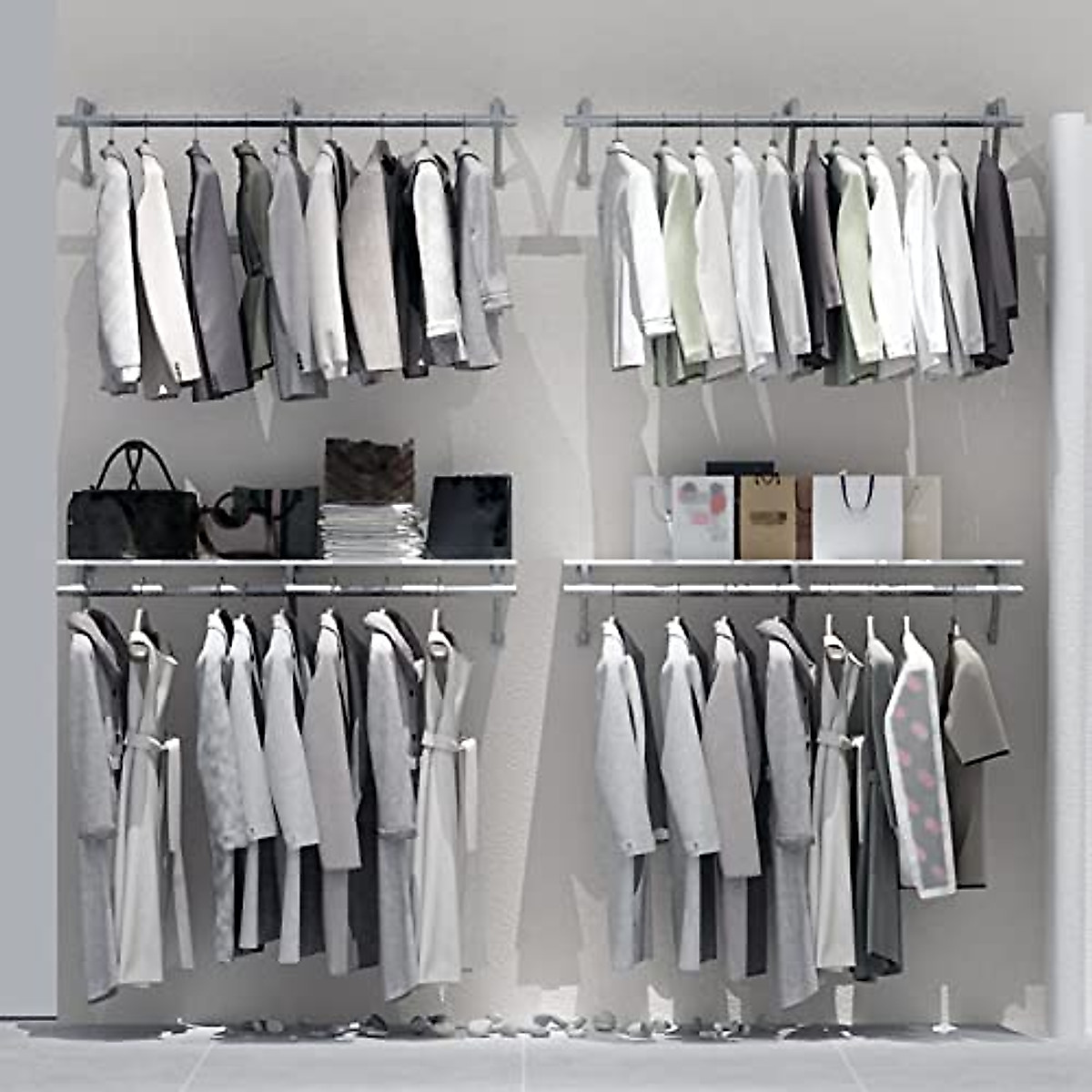 Creative Clothes Rack Boutique Store Storage Shelf, Wall-Mounted Clothing Display Shelves Clothes Rod, Dress Hanger Industrial Pipe Clothes Bar, Laundry Clothes Hanging Organizer Towel Rack