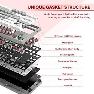 Magic-Refiner AK873 Gaming Keyboard,Rainbow Led Backlit,Hot-Swappable Linear Red Switch,PBT Keycap,75% TKL Layout,Ergonomic Mechanical Keyboard with Custom Coiled USB/Type-C Aviation Cable(White Grey)