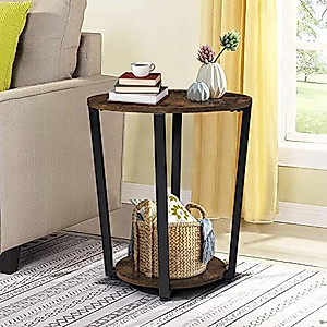 BETTAHOME Accent Round Side Table, 2-Tier Industrial End Table, Sofa/Couch Side Table, Ideal for Living Room, Bedroom BT024