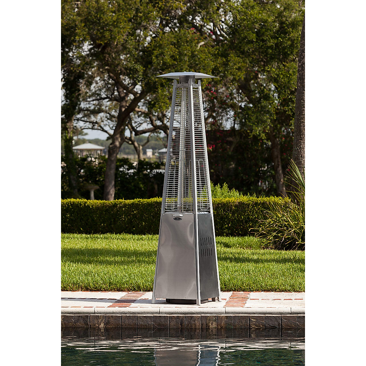 Fire Sense 60523 Pyramid Flame Patio Heater 40,000 BTU Outdoor Propane Heater Tower with Wheels - Stainless Steel