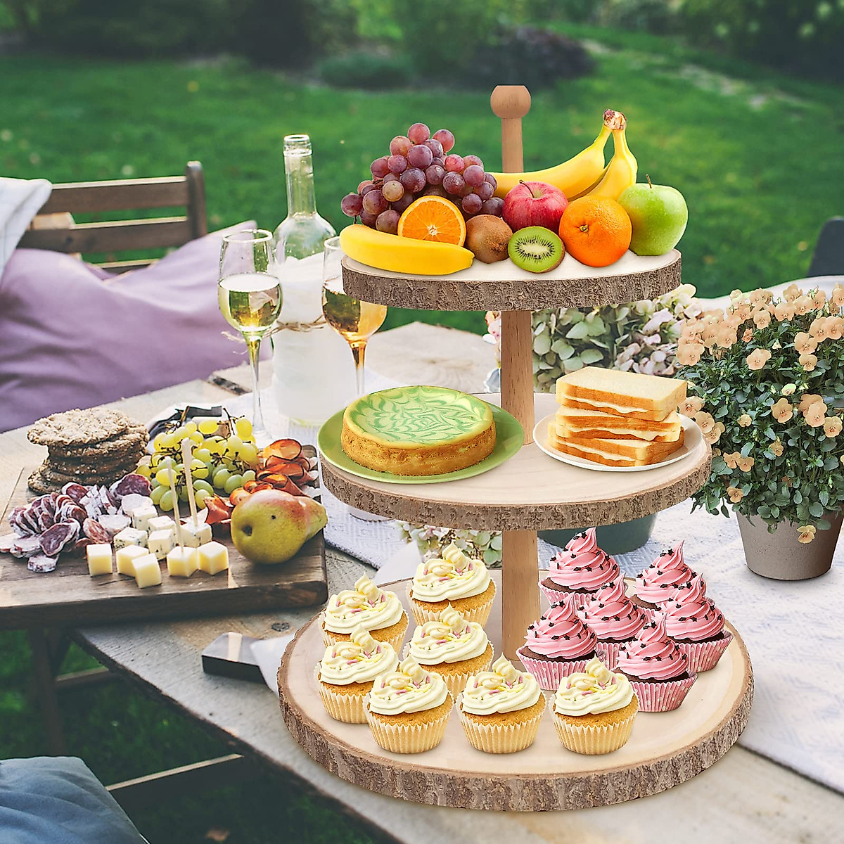 Cupcake Stand 3 Tier Cupcake Holder Wood Tiered Tray Rustic Cupcake Stand for Party/Wedding/Birthday/Baby Shower/Decor/Graduation