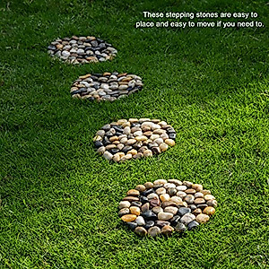River Rock Stepping Stones Outdoor, Pavers Pebbles Polished Gravel for Garden Walkway Set of 6 (Roundness)