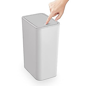 TrashAid Bathroom Trash Can with Lid,2.6 Gallon / 10 Liter Small Garbage Can with Press Top Lid,Plastic Wastebasket with Pop-up Lid for Toilet,Office,Bedroom,Living Room,Grey (AMZUSIJS01GRY040012)
