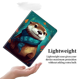 for Samsung Galaxy Tab S8 Plus 2022/Tab S7 FE 2021/Tab S7 Plus 2020 12.4" Tablet Case,PU Leather Slim Anti Slide Folding Stand Cover with Auto Wake/Sleep for Tab S8+/ S7 FE/ S7+,Happy Otter Scarf