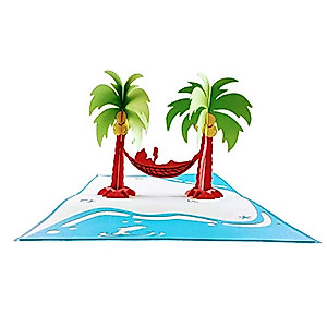 iGifts And Cards Funny Woman Relaxes on Beach 3D Pop Up Greeting Card – Happy Birthday Card For Her, Wife, Cute Tropical Sunshine Vacation, Congratulations On Your Retirement, 6" X 8"