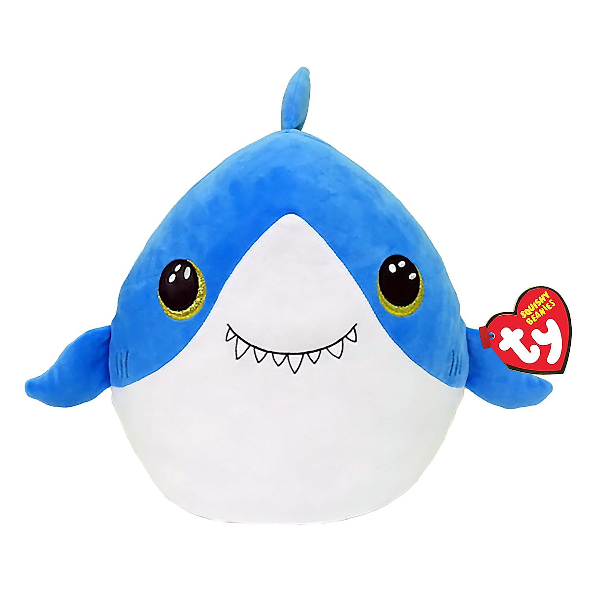 Ty Squishy Beanies - Finsley the Shark Soft Plush Cushion with Glitter Eyes - Gift Idea for Young and Old - All to Collect - 22cm - T39366
