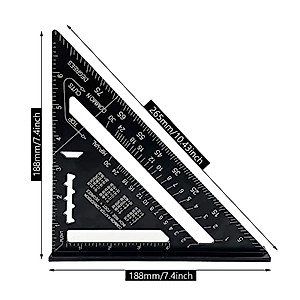 7 inch Rafter Square Aluminum Alloy Double Scale Triangle Ruler Angle Ruler Carpenter Triangle Square Rafter Tool Mensurement Tool for Woodworking and Carpentry