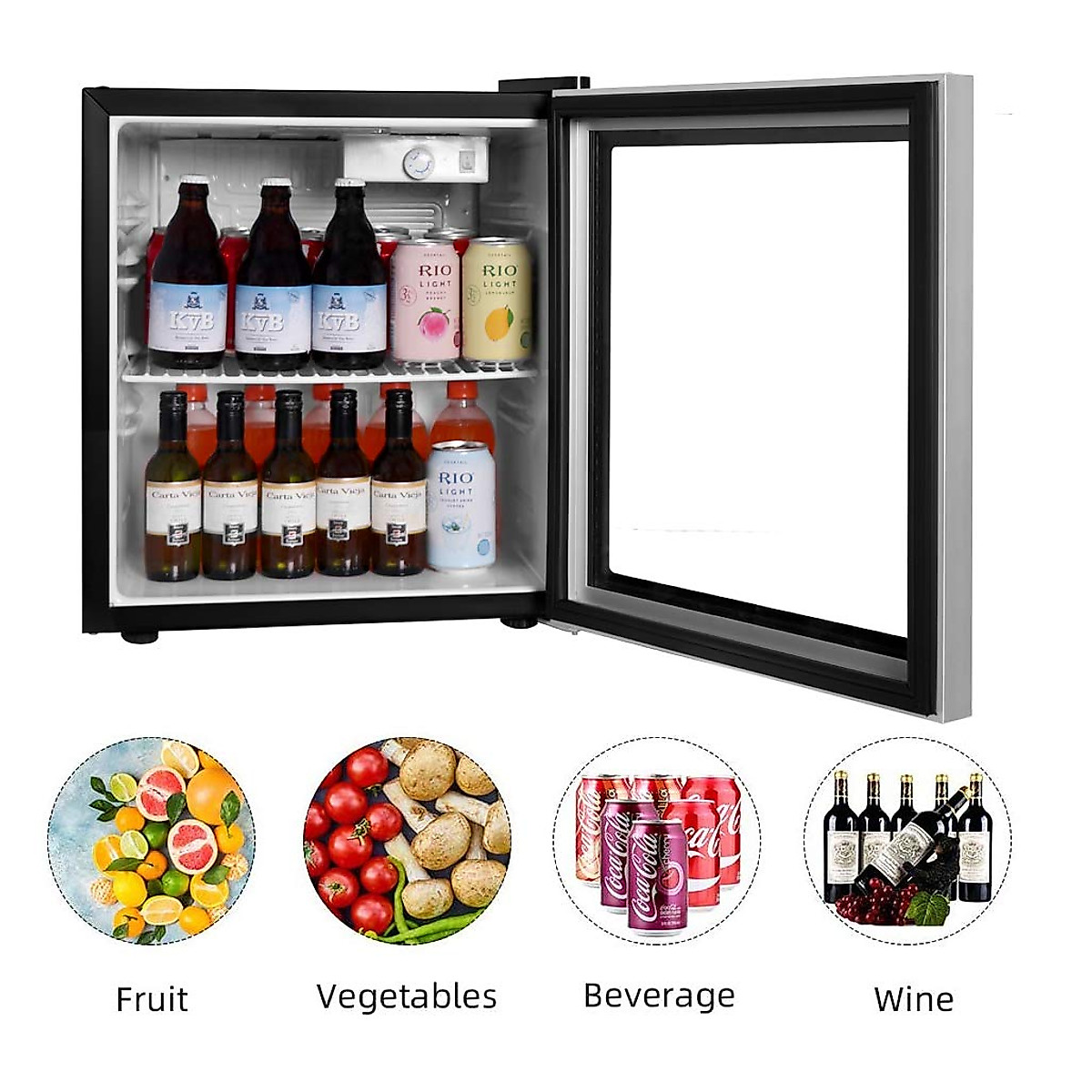 WATOOR Wine Cooler and Beverage Refrigerator 1.6 Cubic Feet 60 Cans Mini Fridge with Glass Reversible Door for Soda Beer or Wine