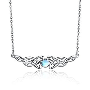 Dreamboat Celtic Knot Necklace for Women Irish Necklace 925 Sterling Silver Moonstone Necklace Celtic Pendant Necklaces Good Luck Celtic Irish Jewelry Gifts