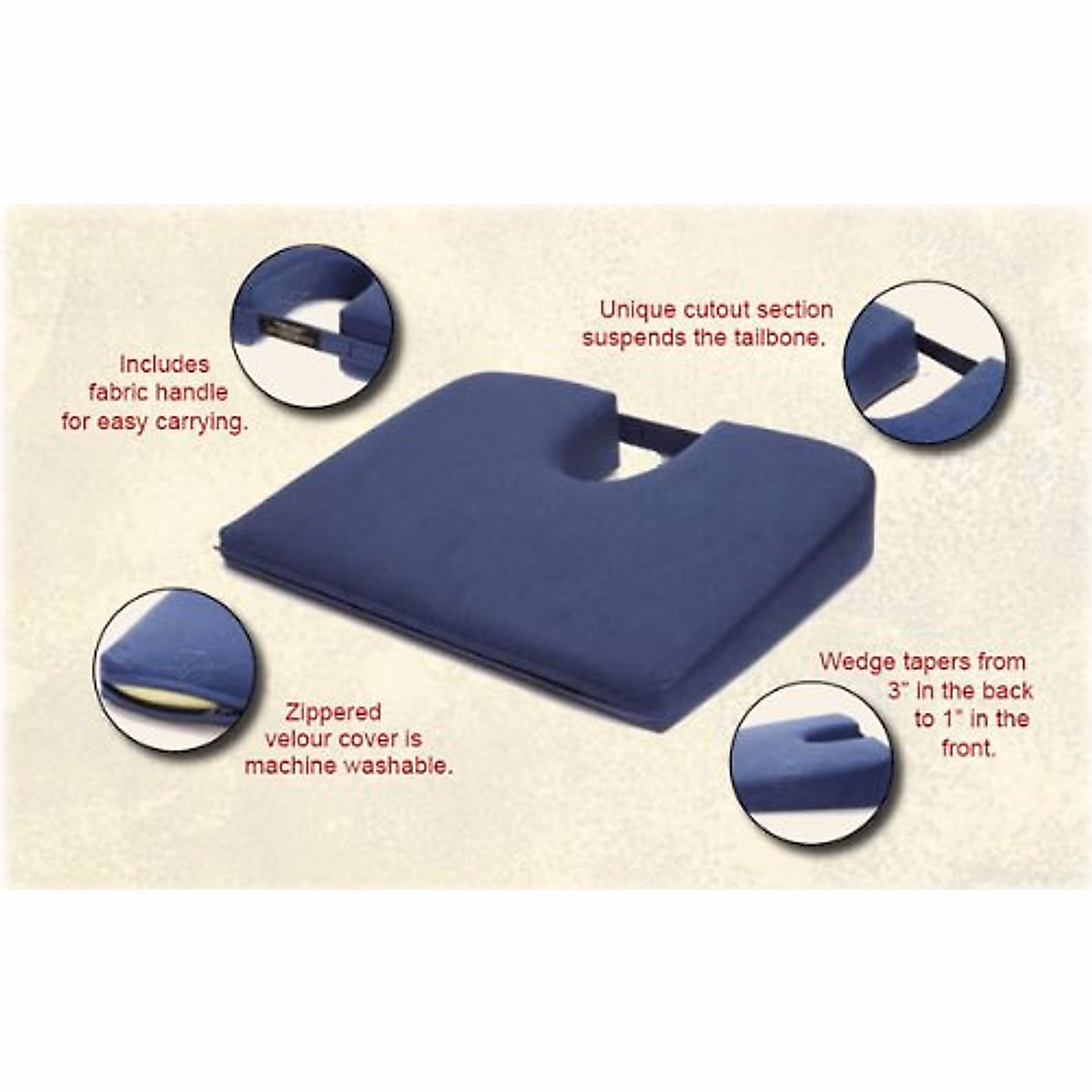Extra Firm Extended Tush Cush Seat Cushion 15"x20" Navy