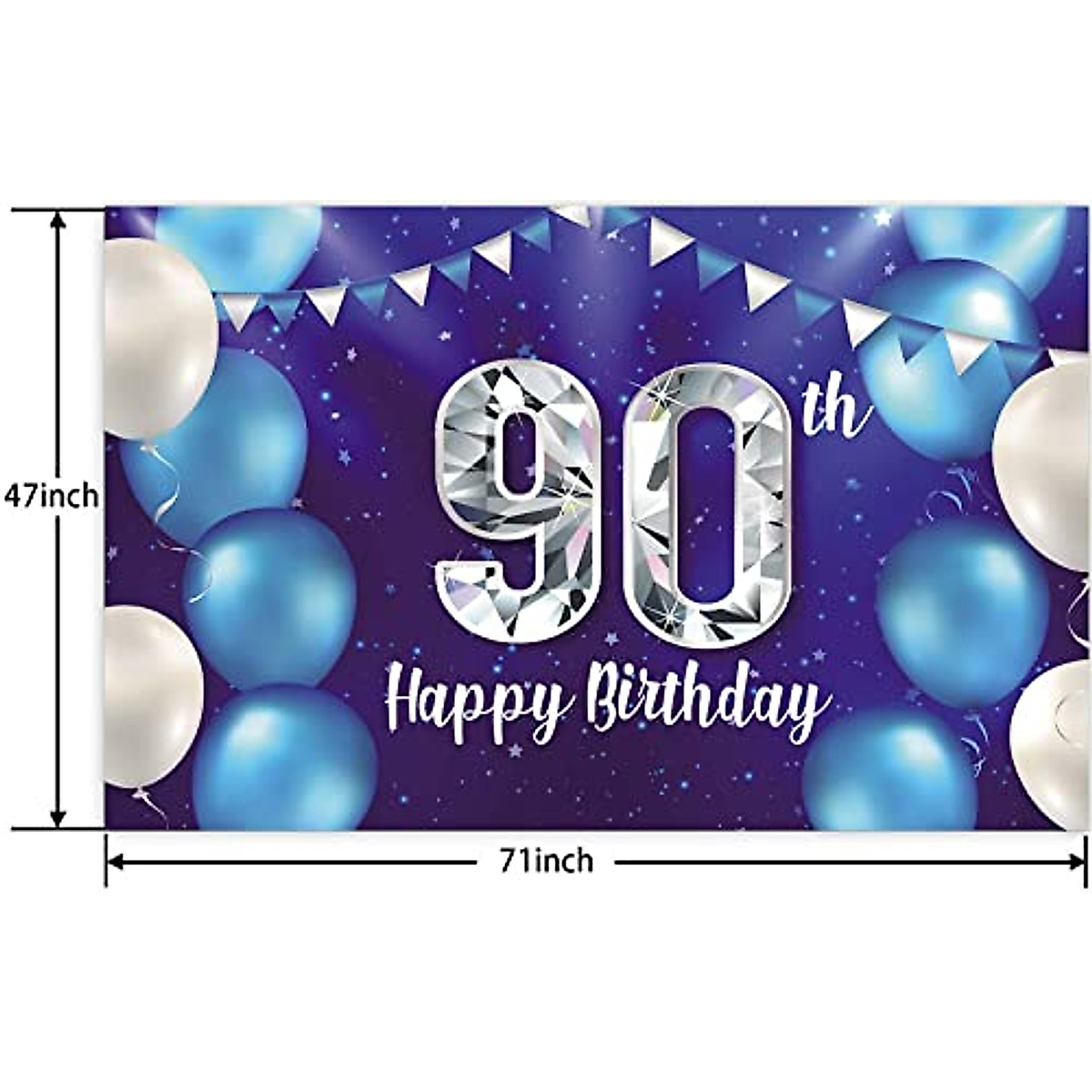 Happy 90th Birthday Banner Background Decorations Balloons Stars Crystal Confetti Theme Decor for Men or Women Cheers to 90 years Party Supplies Photo Booth Props Blue Purple Silver