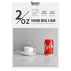 Sweese 401.001 Porcelain Espresso Cups with Saucers - 2 Ounce - Set of 6, White