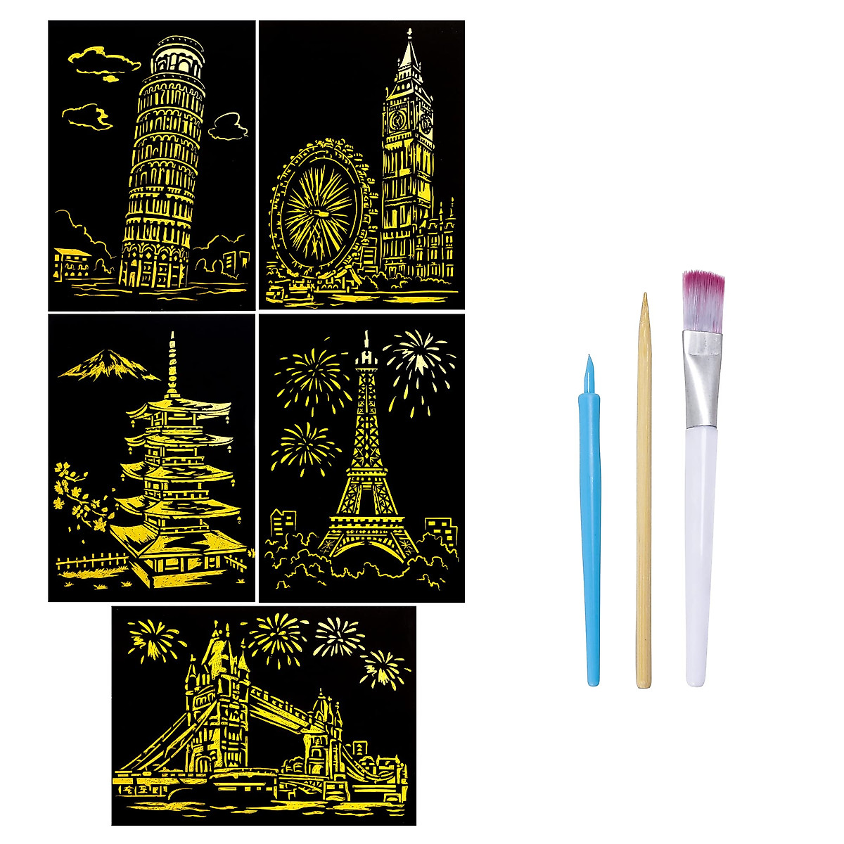 Floral Guard Scratch Paper Arts & Crafts for Kids-15PCS Scratch Paper Off Set Arts & Crafts Supplies Kits with 10 Wooden Stylus and 5 Stencils for Girls Boys DIY Party Games Christmas Birthday Gift