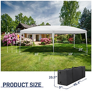 10'x20' Pop Up Canopy Tent with 4 Sidewalls, Heavy Duty Outdoor Party Tent with Carry Bag, Portable Commercial Instant Canopies and Folding Wedding Tent for Garden, Backyard, Patio (White)