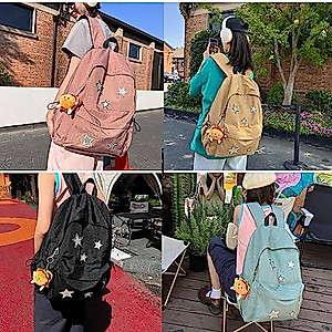 etnoreun Kawaii Backpack with Cute Accessories, Star Patterns, and Durable Nylon Material (Black 1)