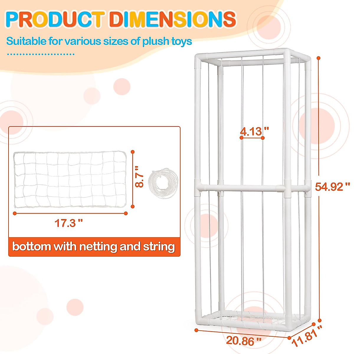 Lzttyee Stuffed Animal Storage Holder Stuffed Animal Zoo Storage Ideas Plush Storage with Bottom Net Stuffed Animal Zoo Storage Cage for Nursery Playroom Bedroom Toy Organizer (White Large)