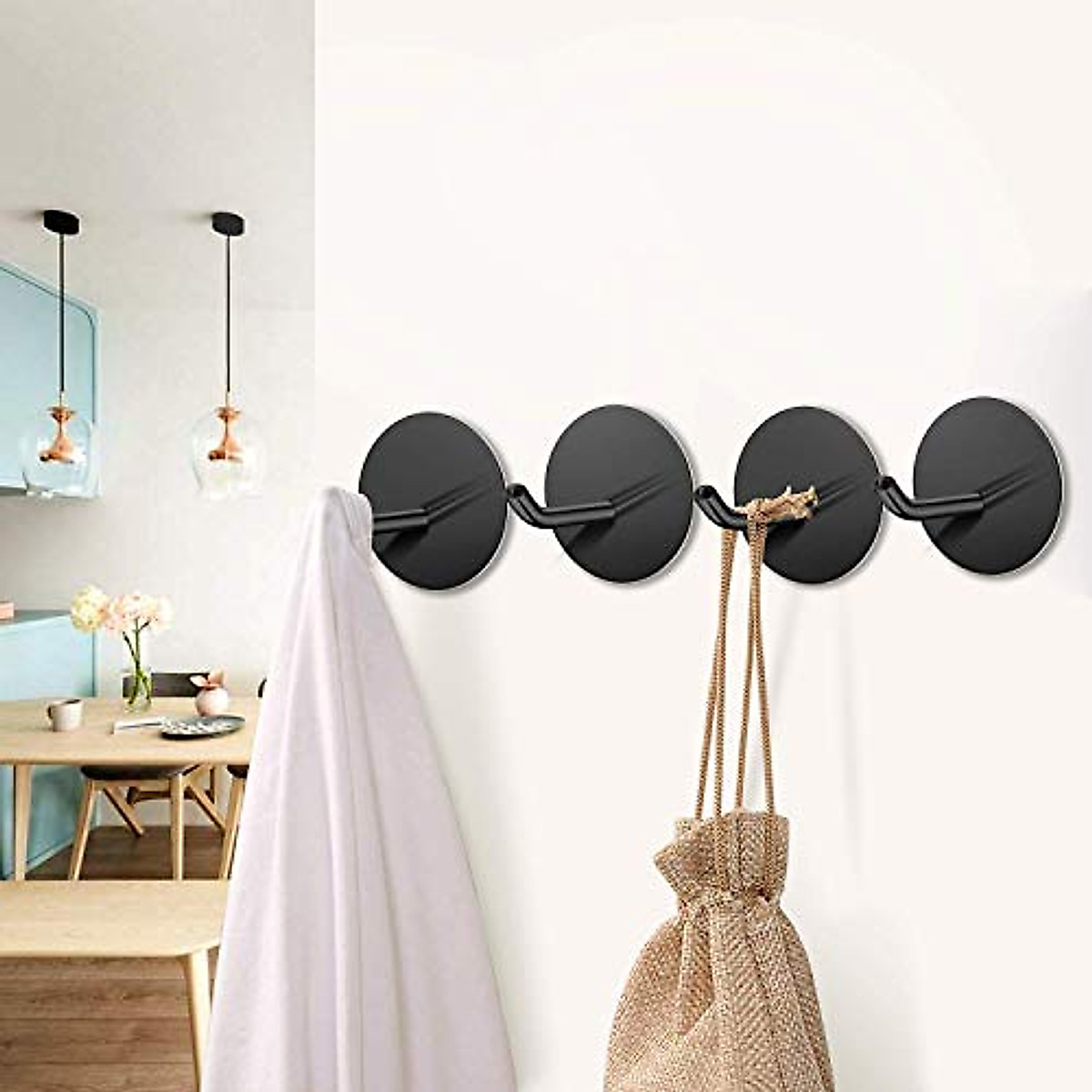 SouLips Adhesive Hooks, Self Adhesive Black Wall Mount Hanger for Key Robe Coat Towel, Super Strong Heavy Duty Stainless Steel Hooks, No Drill No Screw, Waterproof, for Kitchen Bathroom Toilet, 4 Pack