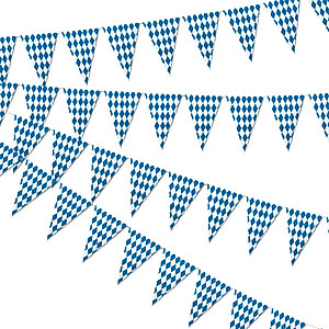 Oktoberfest Decorations, 131 Feet Oktoberfest Bavarian Check Flag, Oktoberfest Bavarian Pennant Banner Flag, Oktoberfest Decorations Octoberfest Party Supplies-4PCS