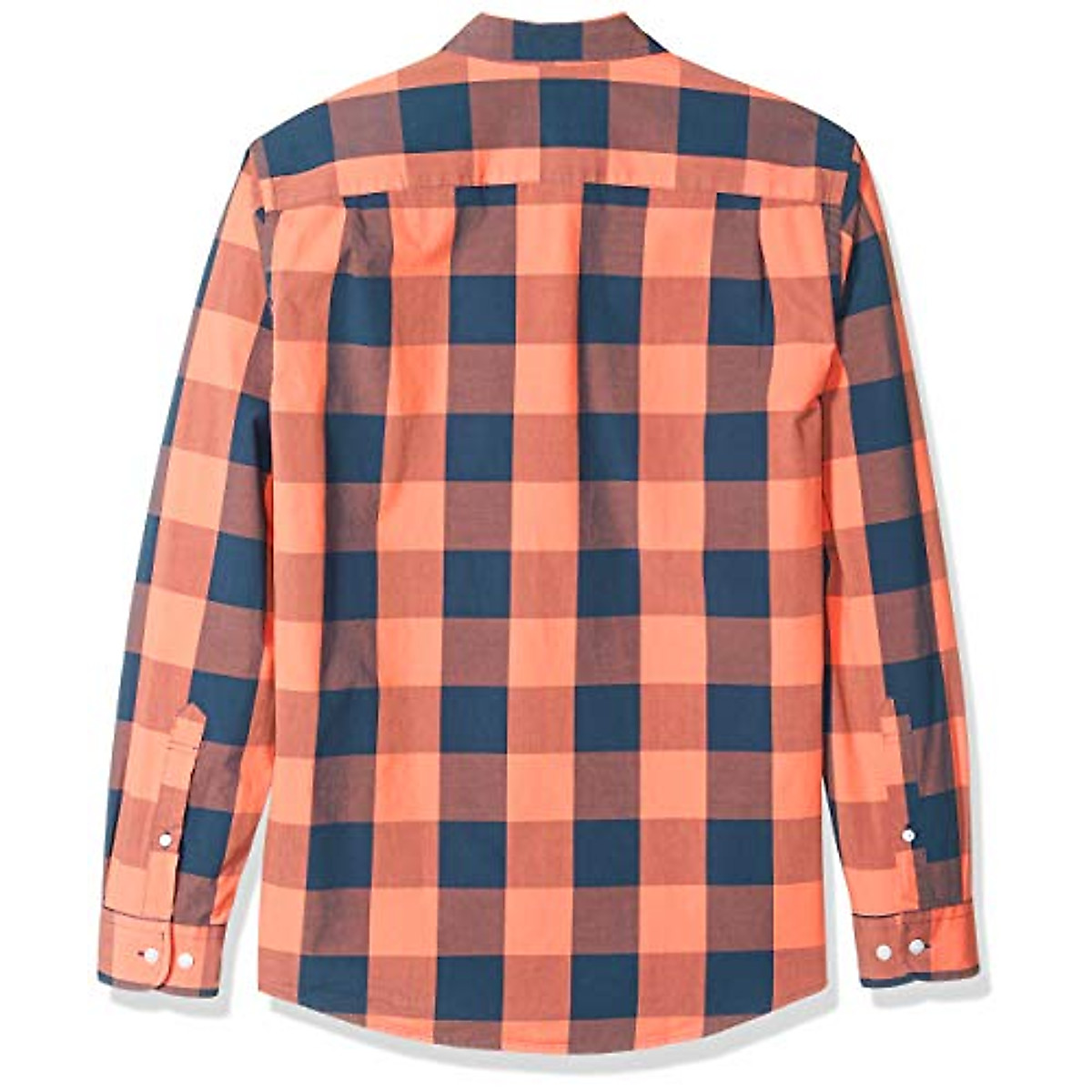 Amazon Essentials Men's Slim-Fit Long-Sleeve Poplin Shirt, Blue Orange Buffalo, Large