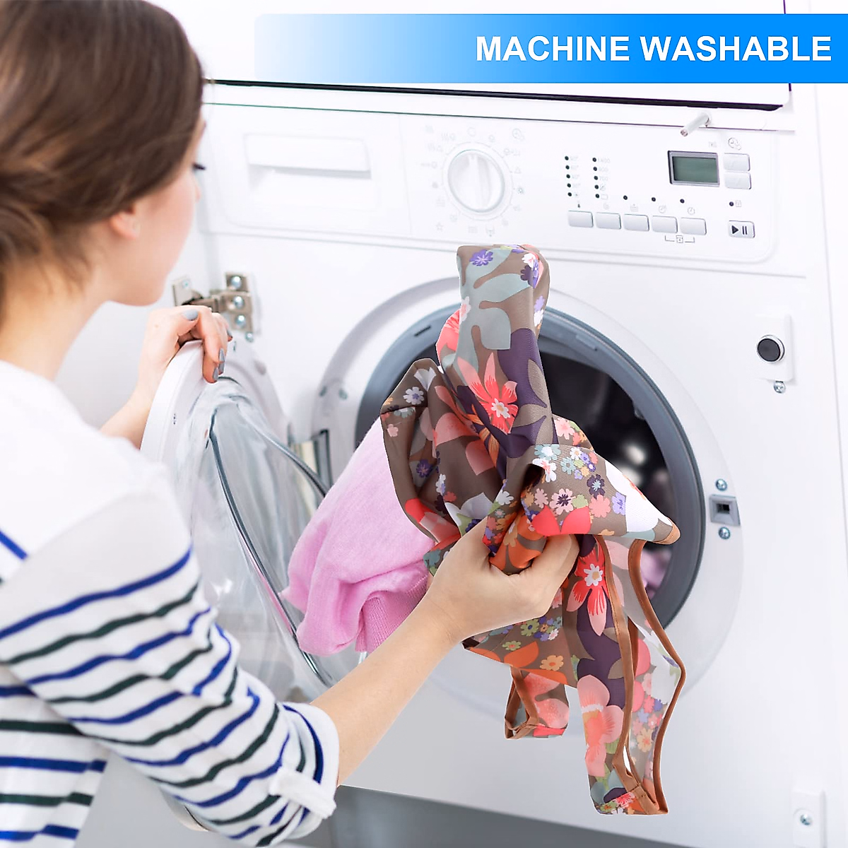 Oudduo Floral Washable Bag for Grocery 6 Pack Foldable Grocery Bag Polyester Shopping Tote Heavy Duty Durable