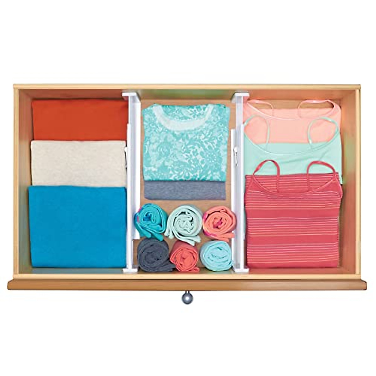 mDesign Expandable Kitchen Drawer Organizer - Adjustable Divider with Foam Ends - Secure Hold, Locks in Place - Separators for Pantry, Cupboard, Cabinet Storage, Ligne Collection, 4 Pack - White