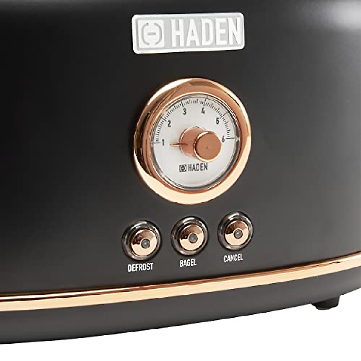 Haden 75082 Dorset Stainless Steel Toaster - 2-Slice Wide Slot Toaster with Button Settings and Removable Crumb Tray - Black/Copper