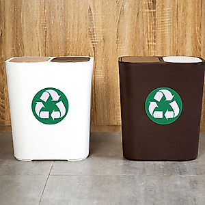 M METERXITY 3 Pack Recycle Sticker - Trash Can Labels, Strong Adhesion & Smooth Surface, Apply to Kitchen/Garden Trash Bin (5 Inch, White on Green)