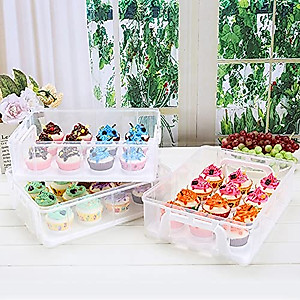 ATRDTO 3-Tiers Stack Carry Storage Box With Handle, Transparent Stackable Storage Bin With Handle Lid Latching Storage Container for Holds 36 Cupcakes or 3 Large Cake (Style A)