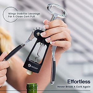 HiCoup Wine Opener - Wing Corkscrew Beer and Wine Bottle Opener w/Winged Grip and Stopper - Easy to Use