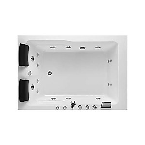 Empava 71 in. Acrylic Alcove Whirlpool Bathtub - Hydromassage Rectangular Jetted Soaking Tub with Right Side Drain - 3-Side Apron - Waterfall Faucet , White