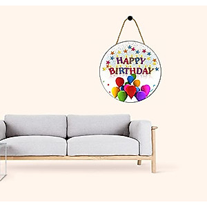 Birthday Designs Decorations, Round Wooden Hanging Signs, Happy Birthday Balloon Shiny Signs, For Party Home Bar Man Cave, Gift For Women Men 12 Inches