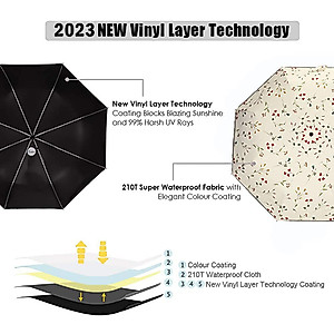 Cuby UV Sun Umbrella Compact Folding Travel Umbrella Auto Open and Close for Windproof, Rainproof & 99.9% UV Protection Parasol with Black Anti-UV Coating (Flowers)