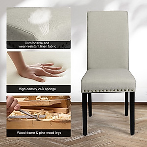 GORELAX Upholstered Dining Chairs Set of 4, Fabric Parsons Chair w/Solid Wood Legs, Nailhead Trim, Padded Seat, Kitchen Chairs for Dining Room, Kitchen, Living Room (Beige, Set of 4)