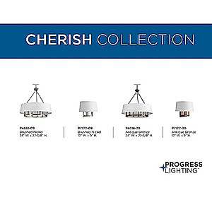 Cherish Collection 6-Light White Linen Shade Coastal Chandelier Light Brushed Nickel