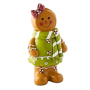 Plow & Hearth Indoor/Outdoor LED Light-Up Christmas Gingerbread Girl Shorty Statue, LED Lights with Auto-Timer, Sweet Details, Holiday Accent, Battery-Operated, 9" L x 7¾"W x 18" H