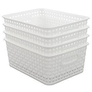 Lesbin White Plastic Weave Baskets, 4-Pack