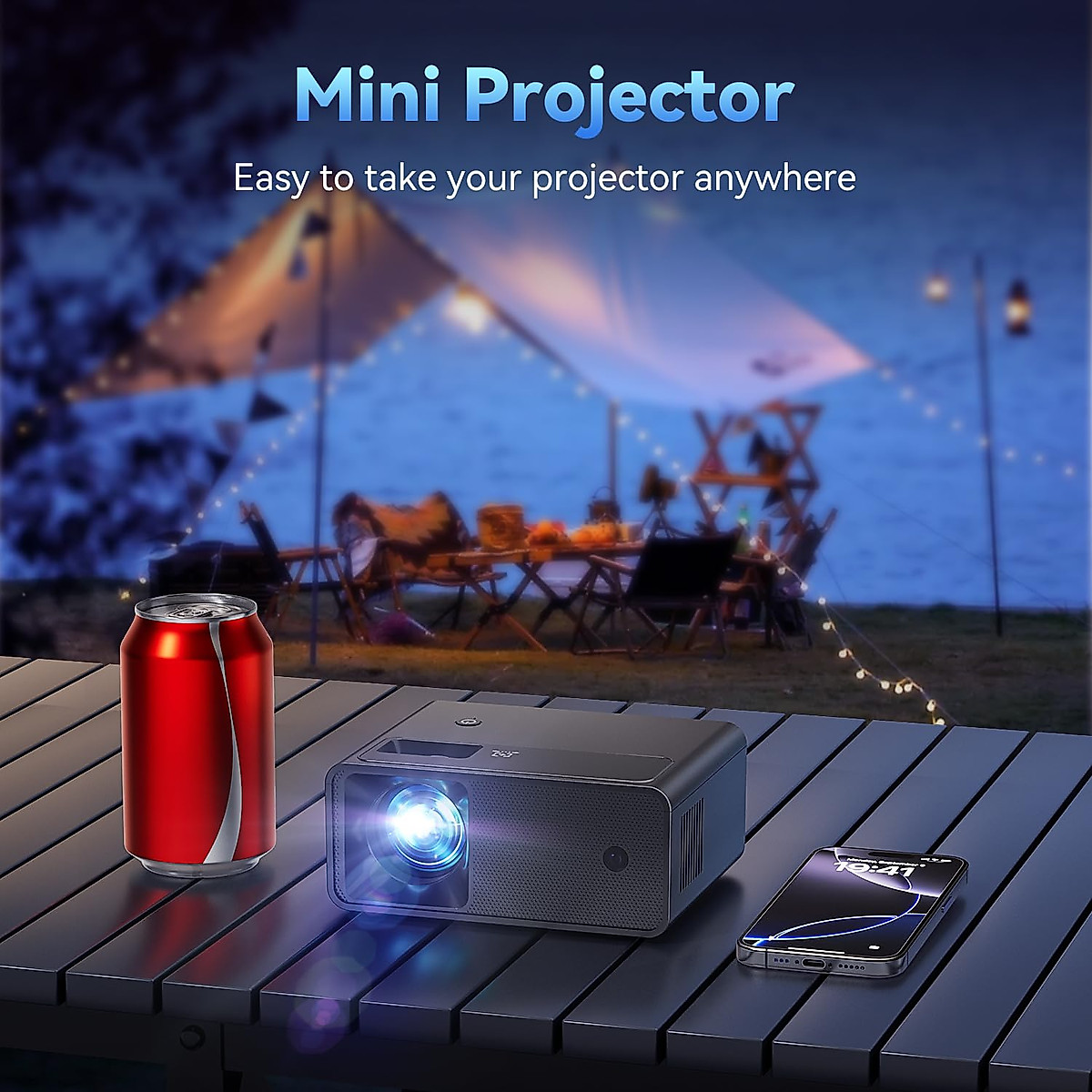 Mini Projector for iPhone, ELEPHAS 2023 WiFi Movie Projector with Synchronize Smartphone Screen, 1080P HD Portable Projector Supported 200" Screen, Compatible with Android/iOS/HDMI/USB/SD/VGA